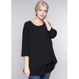 sheego Damen Blusenshirt "Blusenshirt", schwarz, Gr. 52, unifarben, 95% Viskose, 5% Elasthan, Webware:100% Polyester, Shirts