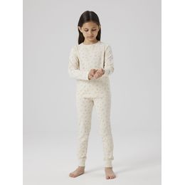 Pyjama name it "NKFNIGHTSET FLOWER NOOS", M&auml;dchen, Gr. 122/128, beige (turtledove), Jersey, Obermaterial: 95% Baumwolle, 5% Elasthan, bedruckt, regular fit, Rundhals, Homewear-Sets Pyjama