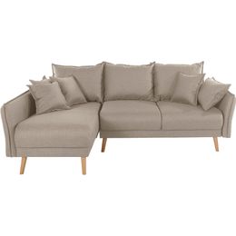 Ecksofa Home Affaire "Granbo L-Form", beige, B:240cm H:95cm T:170cm, 100% Polyester, Sofas, Ecksofa, incl. Bettfunktion und Bettkasten, Federkern-Polsterung, Seitentasche