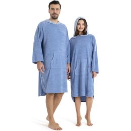 Badeponcho Kangaroos "Dalia Surfponcho, ideal f&uuml;r Sauna, Spa & im Urlaub" Gr. S, blau, L:108cm, Veloursfrottier, Hausm&auml;ntel, Badeponcho, weich, Uni-Farben mit Streifen, leicht, Unisex, f&uuml;r Damen und Herren