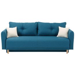 Schlafsofa Home Affaire "Scandic", blau (petrol), B:225cm H:93cm T:86cm, Zierkissen: 100% Polyester;Struktur ( 100% Polyester), Sofas, Schlafsofa, inkl. 2 Zierkissen und Bettkasten, Knopfheftung in R&uuml;ckenkissen