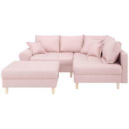 Ecksofa Home Affaire "Rice L-Form, B: 223 cm - OTTO. Verl&auml;ssliche Qualit&auml;t.", rosa (ros&eacute;), B:223cm H:47cm T:184cm, Luxus-Microfaser (100% Polyester);Struktur fein (100% Polyester);Microfaser PRIMABELLE (100% Polyester);Samtoptik (100% Polyester), Sofas, Ecksofa, Set: Sofa & Hocker, mit 3 Zierkissen, Federkern