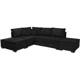 Ecksofa Home Affaire "Night & Day L-Form, Breite 316 cm mit Dauer-Schlaffunktion", schwarz, B:316cm T:215cm, 100% Polyester, Sofas, Ecksofa, inkl. Bettfunktion, Bettkasten und Keder, Boxspringbett 180x200 cm