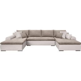 Wohnlandschaft Home Affaire "Win U-Form, B: 366 cm - OTTO. Verl&auml;ssliche Qualit&auml;t.", grau (taupe), B:366cm H:85cm T:176cm, Sofas, Wohnlandschaft, mit Bettfunktion, Bettkasten & 5 Zierkissen