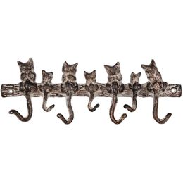 Wandhaken AMBIENTE HAUS "Haken aus Gusseisen - 7 Katzen", wei&szlig; (antikwei&szlig;, braun), B:38cm H:13cm, Gusseisen, Haken, Wandhaken