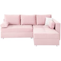 Ecksofa Home Affaire "Italia L-Form", rosa (rose), B:217cm H:80cm T:182cm, Struktur fein (100% Polyester);Microfaser PRIMABELLE(100% Polyester);Samtoptik (100% Polyester), Sofas, Ecksofa, mit Bettfunktion und Bettkasten, Federkern-Polsterung
