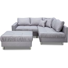 Ecksofa Collection AB "Cannes L-Form", grau (hellgrau), B:215cm T:184cm, 100% Polyester, Sofas, Ecksofa, mit Hocker, inkl. Schlaffunktion