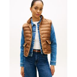 Steppweste Tommy Hilfiger "FEMININE LW DOWN VEST", Damen, Gr. S (36/38), hickory, Web, Obermaterial: 100% Nylon, unifarben, regular fit normal, Westen Steppweste, mit aufgesetzten Taschen