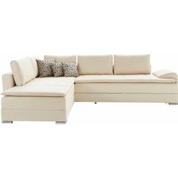 Ecksofa Home Affaire "Night & Day L-Form, B: 324 cm, mit Dauer-Schlaffunktion und Armlehne", beige, B:324cm H:95cm T:218cm, Struktur ( 100% Polyester);Luxus-Microfaser (100% Polyester), Sofas, Ecksofa, inkl. Bettfunktion & Bettkasten, Boxspringbett 180x200 cm