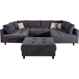 Wohnlandschaft Collection AB "Toni U-Form, B: 298 cm", grau (anthrazit), B:298cm H:44cm T:184cm, 100%Polyester, Sofas, Wohnlandschaft, mit Hocker & 3 Zierkissen, Federkern, Topseller