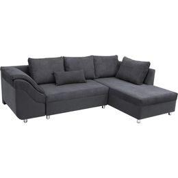 Ecksofa Collection AB "Sally L-Form", grau (anthrazit), B:256cm H:87cm T:165cm, Microfaser PRIMABELLE (100% Polyester) / Struktur (80% Polyester, 20% Acryl);Struktur (80% Polyester, 20% Acryl);Kunstleder SOFTLUX / Struktur (80% Polyester, 20% Acryl);Microfaser PRIMABELLE (100% Polyester) / Cord (100% Polyester), Sofas, Ecksofa, mit und ohne Bettfunktion, inklusive loser R&uuml;cken- und Zierkissen
