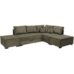 Ecksofa Home Affaire "Night & Day L-Form, Breite 316 cm mit Dauer-Schlaffunktion", olive, B:316cm T:215cm, 100% Polyester, Sofas, Ecksofa, inkl. Bettfunktion, Bettkasten und Keder, Boxspringbett 180x200 cm