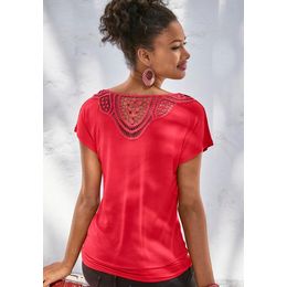 Vivance Kurzarmshirt 'mit H&auml;kelspitze am R&uuml;cken' rot Gr. 40/42 f&uuml;r Damen. Rundhals und Spitze. L&auml;ssig Geschnitten. Nachhaltig.