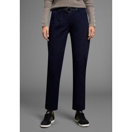 DELMAO Damen Chinohose, blau, Gr. 38, unifarben, Web, Obermaterial: 98% Baumwolle, 2% Elasthan, Hosen, mit passendem G&uuml;rtel