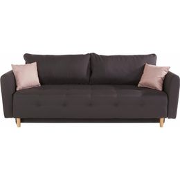 Schlafsofa Home Affaire "Nordic", grau (anthrazit), B:219cm H:93cm T:88cm, Struktur (100% Polyester);Zierkissen: 100% Polyester;Korpus: 100% Polyester;Flachgewebe (100% Polyester), Sofas, Schlafsofa, inklusive Bettkasten und Zierkissen