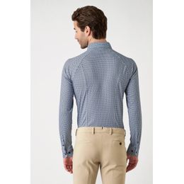 DESOTO Herren Langarmhemd "Jerseyhemd Casual Kent langarm", blau, Gr. XL, gemustert, mehrfarbig, Jersey, Obermaterial: 100% Baumwolle, Hemden,