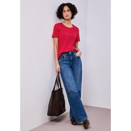Street One Damen T-Shirtsalsa rot, Gr. 36, unifarben, Web, 100% Baumwolle, Shirts, aus reiner Baumwolle