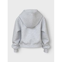 name it M&auml;dchen Kapuzensweatjacke "NKFMILLE SHORT NREG SWE CARD WH UNB NOOS", grau, Gr. 146, meliert, unifarben, Sweatware, Obermaterial: 80%