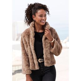 Fellimitatjacke Lascana, Damen, Gr. 44, grau (taupe), Web, Obermaterial: 100% Polyester. Futter: 100% Polyester, unifarben, figurbetont h&uuml;ftlang, Jacken Fellimitatjacke, kuschelige Kurzjacke aus Teddypl&uuml;sch, modisch, Topseller