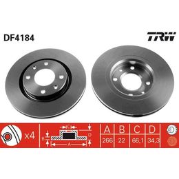 TRW Bremsscheibe DF4184 vorne rechts links bel&uuml;ftet 266mm f&uuml;r PEUGEOT DONGFENG CITRO&Euml;N VAUXHALL OPEL DS E169141 1686717180 1613191380
