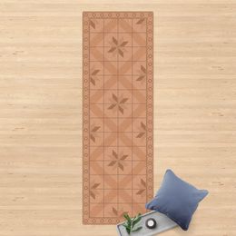 Bilderwelten Kork-Teppich modern beige Fliesenoptik - Geometrische Fliesen Rautenbl&uuml;te Sand mit schmaler Bord&uuml;re - Geometrisch Wohnzimmer Schlafzimmer