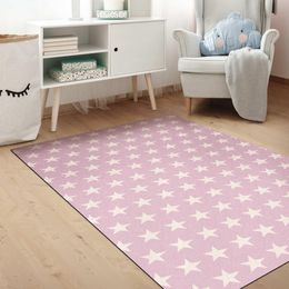 Bilderwelten Kork-Teppich Wei&szlig;e Sterne auf Rosa
