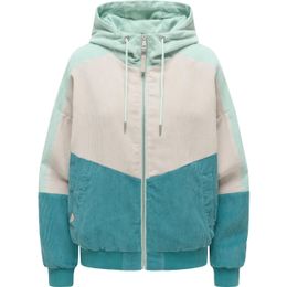 Cordjacke Ragwear "Cordjacke Queny Cordy", Damen, Gr. S, gr&uuml;n (teal gr&uuml;n), Obermaterial: 90% Polyester PES. 10% Nylon NY. Obermaterial: Futter: 100% Polyester PES., l&auml;ssig geschnitten, hoch geschlossener Ausschnitt, &Auml;rmel ohne &Auml;rmelschlitz Rippb&uuml;ndchen, Jacken Cordjacke, Jacke in Feinkord-Optik mit verstellbarer Kapuze