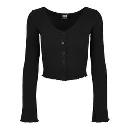 Langarmshirt Urban Classics "Urban Classics Damen Ladies Cropped Rib Cardigan", M&auml;dchen, Gr. XL, schwarz, 97% Baumwolle, 3% Elasthan, unifarben, slim fit, V-Ausschnitt, Shirts Langarmshirt