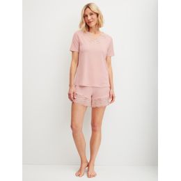 Shorty Calida "Elegant Dreams", Damen, Gr. XS (36/38), peach rose, Single Jersey, Obermaterial: 95% Modal (TENCEL&trade;), 5% sonstige Fasern, bequem kurz, V-Ausschnitt, Homewear-Sets Shorty, feminine Details-Spitze, seidig-weicher Griff, Kurzarm