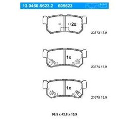 ATE Bremsbelagsatz, Scheibenbremse 13.0460-5623.2 hinten rechts links f&uuml;r DAEWOO SSANGYONG 48413090A1 48413090A0 4841308051