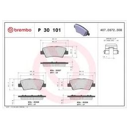Brembo Bremsbelagsatz, Scheibenbremse P 30 101 hinten rechts links mit Zubeh&ouml;r f&uuml;r HYUNDAI KIA (BEIJING) 58302E4A50 58302B2A20 58302J3A40