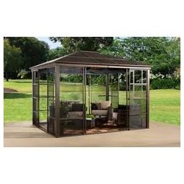 Pavillon Sojag "Castel 10x12", braun (braun, braun, braun), B/H/T: 297cm x 282cm x 362cm, Pavillons, BxT: 297x362 cm, inkl. Sonnensegel, Topseller