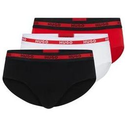 Slip HUGO UNDERWEAR, Herren, Gr. L (52), 3 Stk., rot (hellrot, wei&szlig;, schwarz), Jersey, Obermaterial: 95% Baumwolle, 5% Elasthan, kontrastfarbene Details, unifarben, eng, Unterhosen Slip, mit Kontraststreifen und Logoschriftz&uuml;gen auf dem Bund