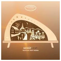 LED Lichterbogen Weigla "Weihnachten in Seiffen, asymmetrische Holz Dekolampe, Made in Germany", beige (natur), B:52cm H:32cm T:6cm, Holzwerkstoff, Schwibb&ouml;gen, Erzgebirge garantiert,Weihnachtsdeko Innen, Weihnachtsbeleuchtung