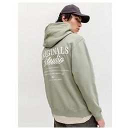 Jack & Jones Kapuzensweatshirt JACK & JONES "JORNORREBRO TYPO BACK SWEAT HOOD SN", Herren, Gr. S, seagrass detail:ss26, angeraute Sweatware, Obermaterial: 89% Baumwolle, 11% Polyester, bedruckt, relaxed fit normal, ohne Ausschnitt, Rippb&uuml;ndchen, Sweatshirts, mit Print