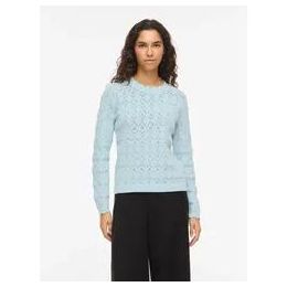 Rundhalspullover Vila "VILOWEN L/S POINTELLE KNIT TOP/PB", Damen, Gr. L, nantucket breeze, Strick, Obermaterial: 90% Baumwolle, 10% Nylon, unifarben, normal, Rundhals, Pullover Rundhalspullover