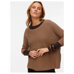 V&eacute;ro Moda Strickpullover VERO MODA "VMNEW NORA 3/4 BOATNECK PULLOVER NOOS", Damen, Gr. L, caribou, Strick, Obermaterial: 100% Baumwolle, unifarben, regular fit normal, U-Boot-Ausschnitt, Pullover Strickpullover