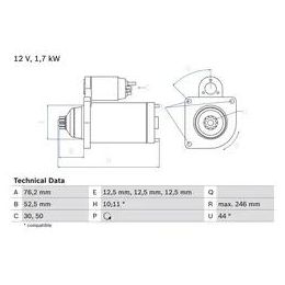 Bosch Starter 0 986 020 250 12V f&uuml;r SKODA VW SEAT AUDI 02Z911023F 02Z911023HX 02Z911024J