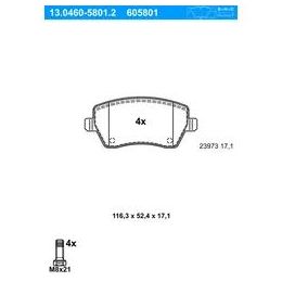 ATE Bremsbelagsatz, Scheibenbremse 13.0460-5801.2 vorne rechts links f&uuml;r RENAULT NISSAN D1060-AX61F 410604076R D1060-BH40A