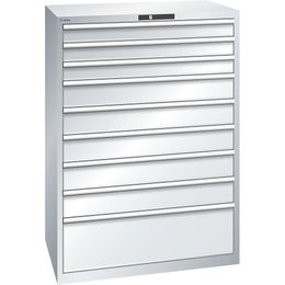 LISTA ESD-Schubladenschrank, BxTxH 1023 x 725 x 1450 mm, 9 Schubladen, Traglast 75 kg / 1 x 300 mm mit 200 kg, lichtgrau