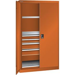 LISTA ESD-Schwerlastschrank, H 1950 mm, 2 Fachb&ouml;den, 4 Schubladen, 1 Auszugboden, BxT 1100 x 641 mm, orange