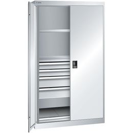 LISTA ESD-Schwerlastschrank, H 1950 mm, 2 Fachb&ouml;den, 4 Schubladen, 1 Auszugboden, BxT 1100 x 641 mm, lichtgrau