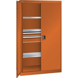 LISTA ESD-Schwerlastschrank, H 1950 mm, 3 Fachb&ouml;den, 2 Schubladen, BxT 1100 x 641 mm, orange