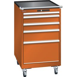 LISTA ESD-Schubladenschrank mobil, BxTxH 564 x 725 x 990 mm, 5 Schubladen, 1 x 50 / 2 x 100 / 1 x 150 / 1 x 300 mm, orange