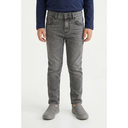 5-Pocket-Jeans Tom Tailor, Jungen, Gr. 152, N-Gr, grau (grau denim), Denim/Jeans, Obermaterial: 70% Baumwolle, 28% Polyester, 2% Elasthan, unifarben, slim fit lang, Jeans 5-Pocket-Jeans, mit Stretch und in slim fit Passform