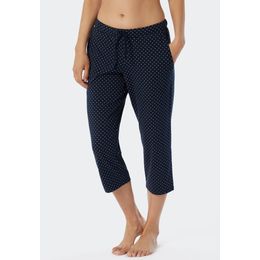 3/4-Hose Schiesser "Mix + Relax", Damen, Gr. 44, N-Gr, blau (dunkelblau, gem.), Single Jersey, Obermaterial: 95% Baumwolle, 5% Elasthan, bequem 3/4-L&auml;nge, Hosen, seitliche Taschen, Bindeband