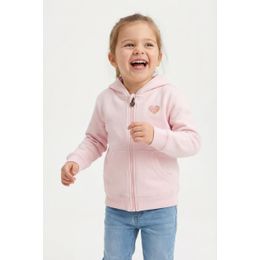 Kapuzensweatjacke Blue Seven, M&auml;dchen, Gr. 128, rosa, Sweatware, Obermaterial: 100% Baumwolle, bedruckt, unifarben, Basic normal, Rundhals, Rippb&uuml;ndchen, Sweatjacken