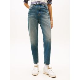 Mom-Jeans Tommy Jeans "MOM JEAN UH TPR", Damen, Gr. 30, L&auml;nge 30, denim schwarz1, Denim/Jeans, Obermaterial: 99% Baumwolle, 1% Elasthan, regular fit kn&ouml;chelfrei, Jeans, mit Logo-Stickereien, in kn&ouml;chelfreier L&auml;nge