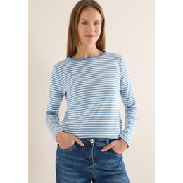 Langarmshirt Cecil, Damen, Gr. L (42), fountain blau, Jersey, Obermaterial: 76% Baumwolle, 24% Modal, gestreift, normal h&uuml;ftbedeckend, Rundhals, Shirts Langarmshirt, im Streifen-Look