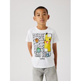 T-Shirt name it "NKMFLAME POKEMON SS TOP NOOS SKY", Jungen, Gr. 134 (140), wei&szlig; (hellwei&szlig; (blank)), Jersey, Obermaterial: 100% Baumwolle, bedruckt, regular fit h&uuml;ftbedeckend, Rundhals, abgesteppte Kante, Shirts T-Shirt, mit gro&szlig;em Pok&eacute;mon Frontmotiv